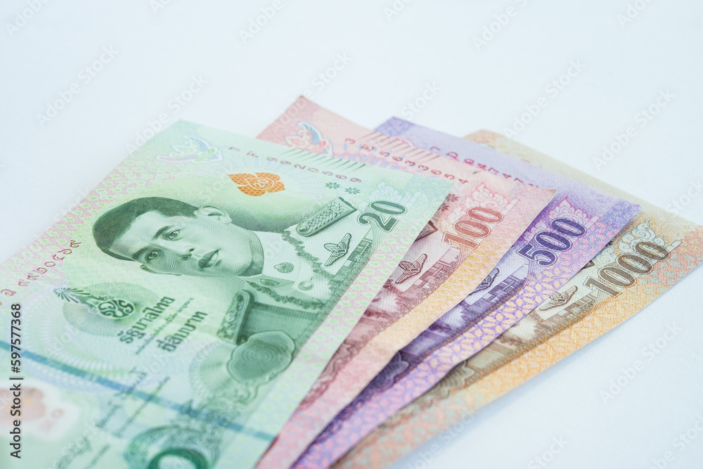 Thai baht banknotes. Cash money of Thailand. Thai economy and financial ...
