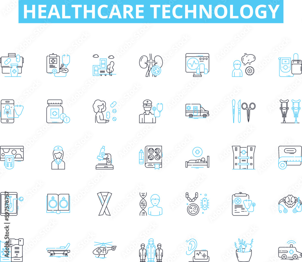 Healthcare Technology linear icons set. Telemedicine, Wearables ...