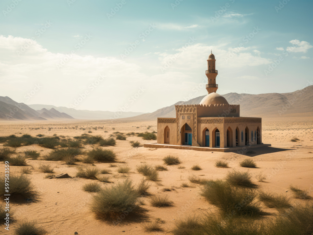 Ilustrace „A mosque in the middle of a serene desert - A contemporary ...