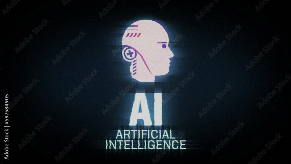 Artificial intelligence symbol light flashing on analog screen. Ai ...