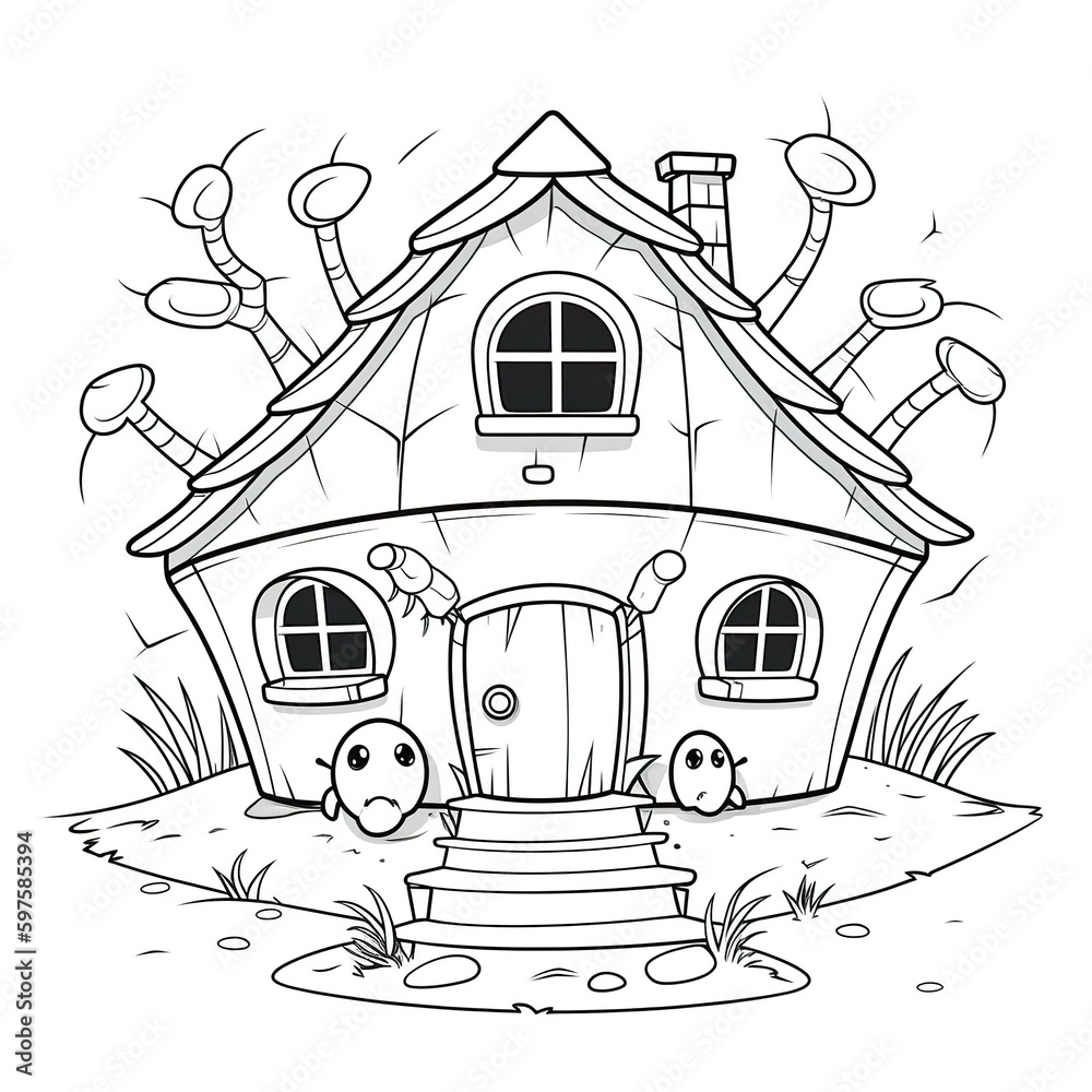 Kids coloring page of a spider inside the house that is blank and ...