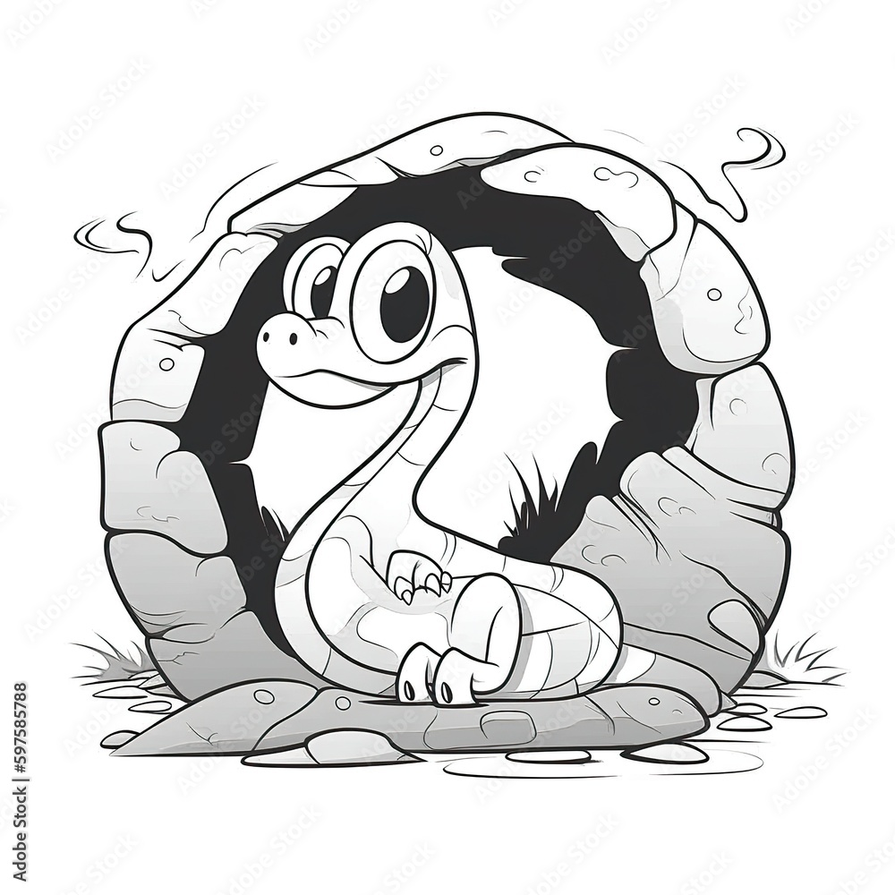 Kids coloring page of a snake in the cave that is blank and ...