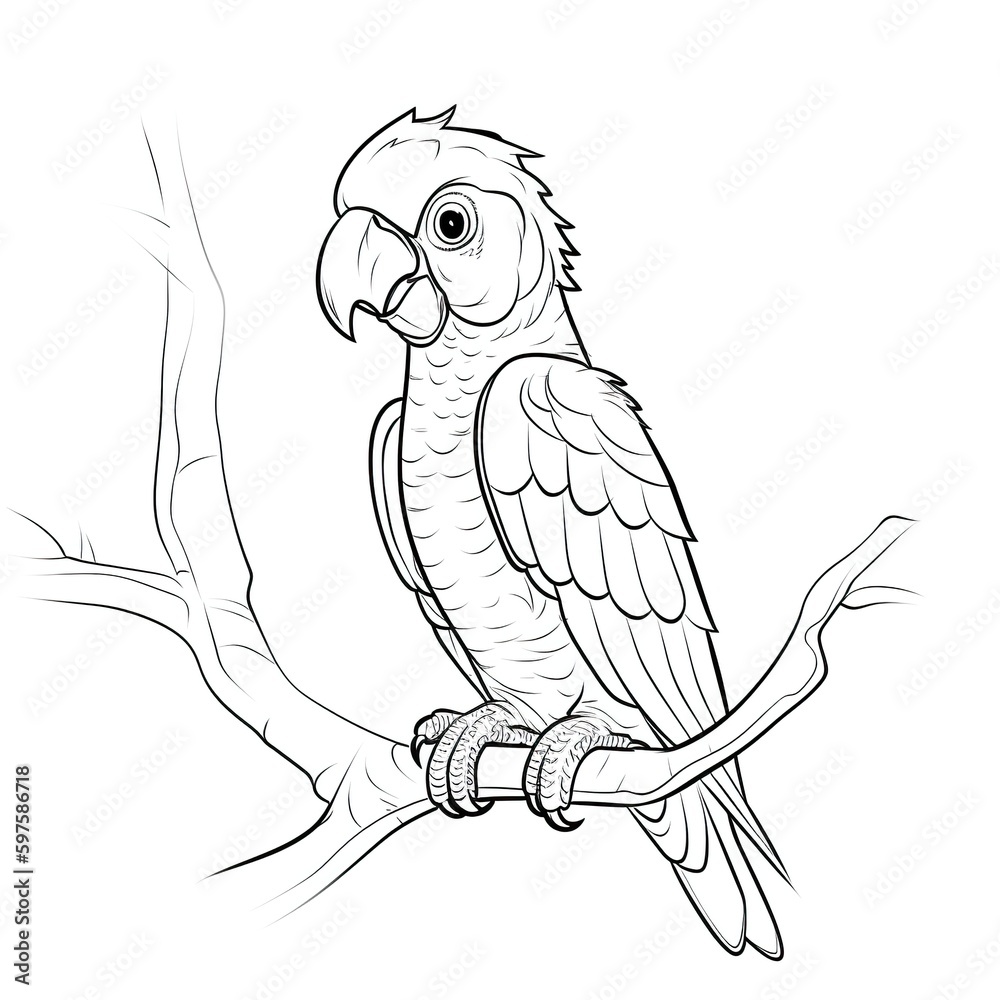 Kids coloring page of a parrot on the tree that is blank and ...
