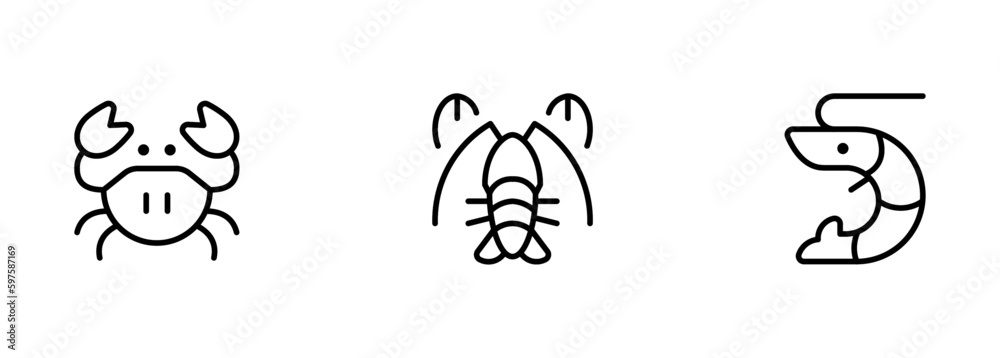Shellfish icon such icons as Shrimp, Prawn ,Oyster, Squid, Crab vector ...