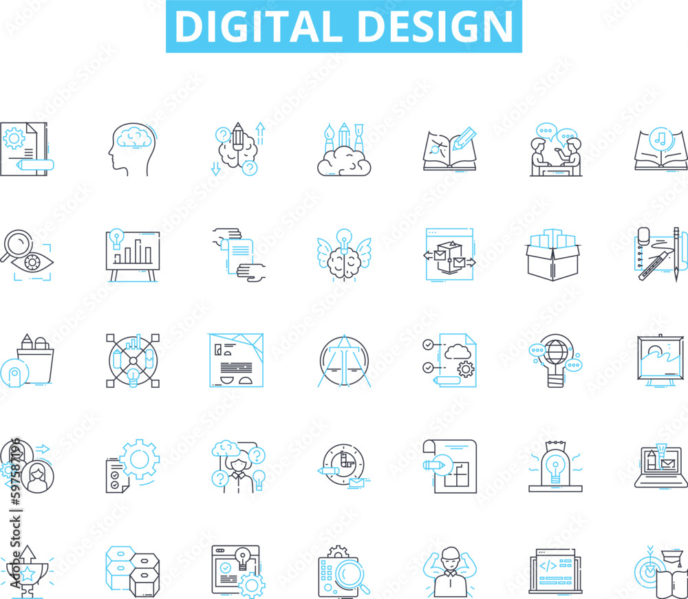 Vetor de Digital design linear icons set. Graphics, Animation ...