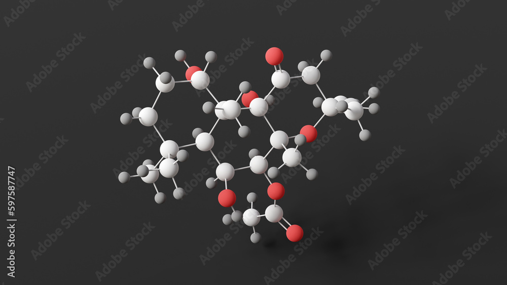 forskolin molecule, molecular structure, labdane diterpene, ball and ...