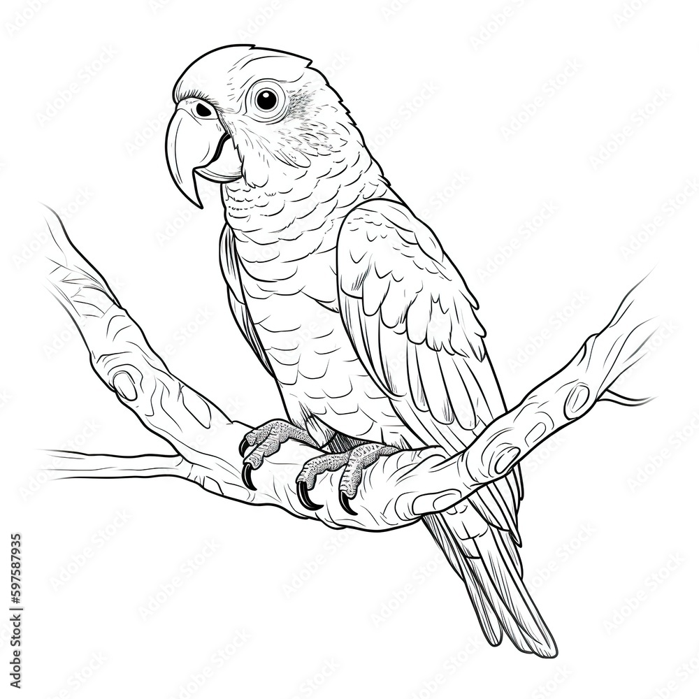 Kids coloring page of a parrot on the tree that is blank and ...
