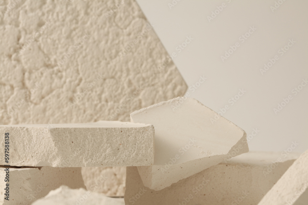 Texture stone platform eco podium on light beige background. Minimal ...