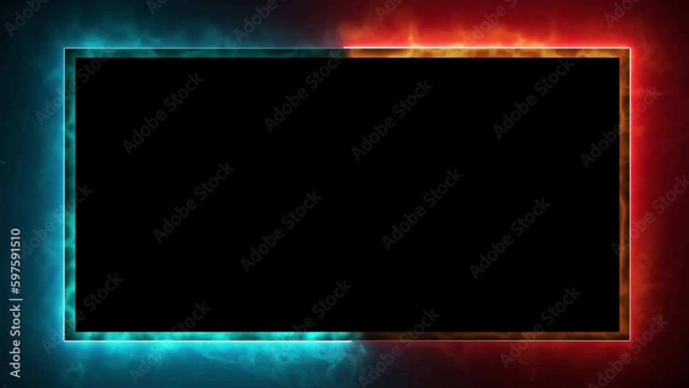 neon border frame, red and blue glowing border, rectangle, square ...