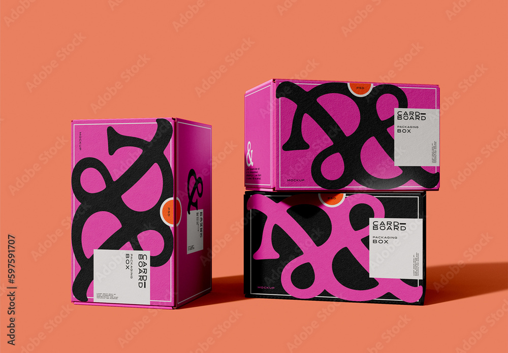 Three Cardboard Boxes Mockup Stock Template | Adobe Stock