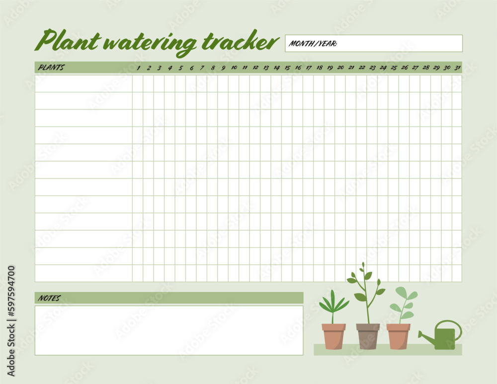 Printable plant watering tracker. Letter sized template for houseplant ...
