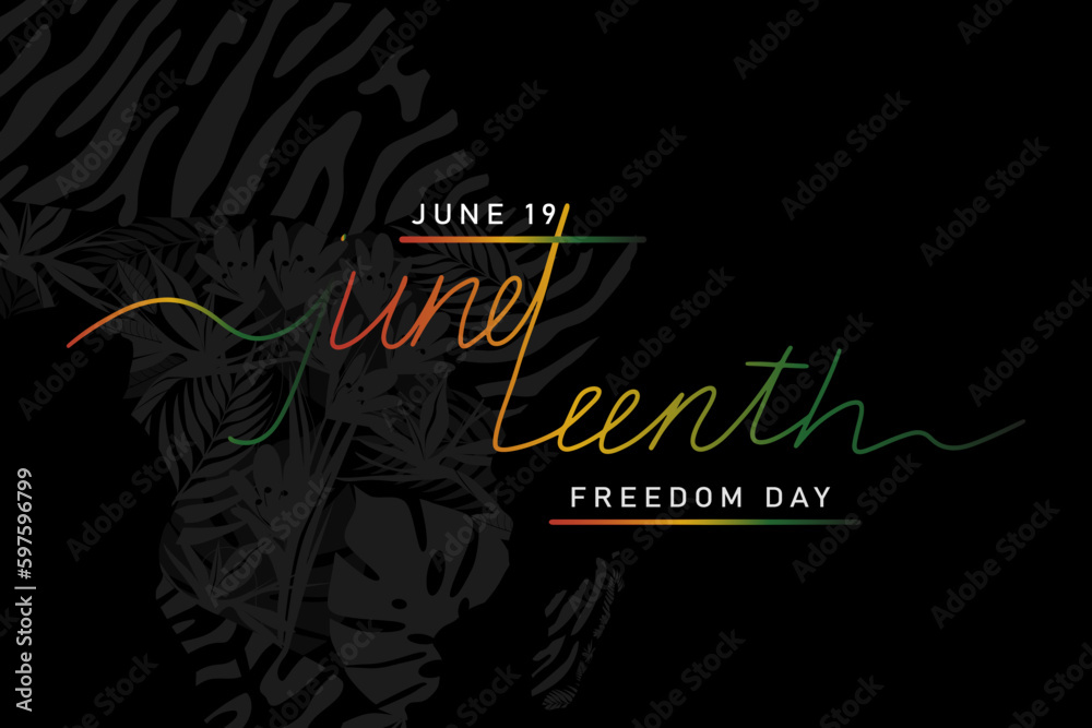 Juneteenth, banner on the black background, lettering. Handwritten ...