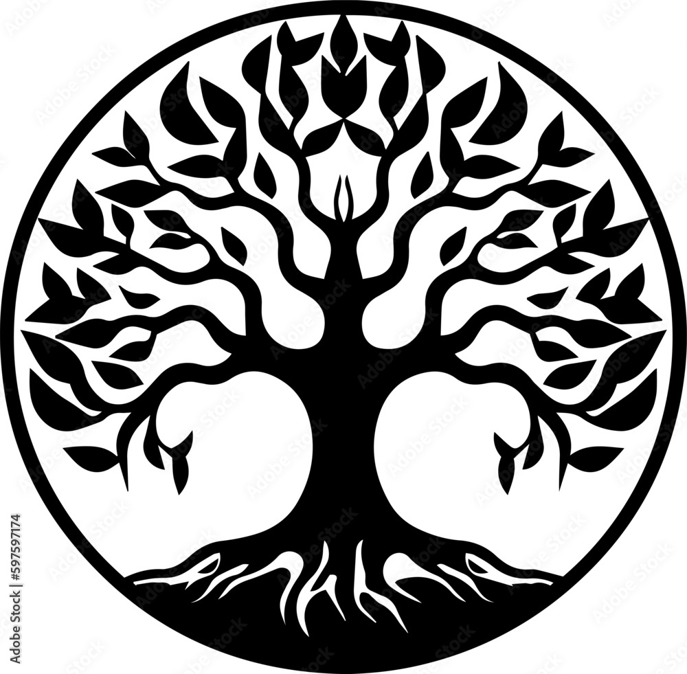 Tree of life, Yggdrasil, circle, Norse mythology, Celtic symbol, black ...