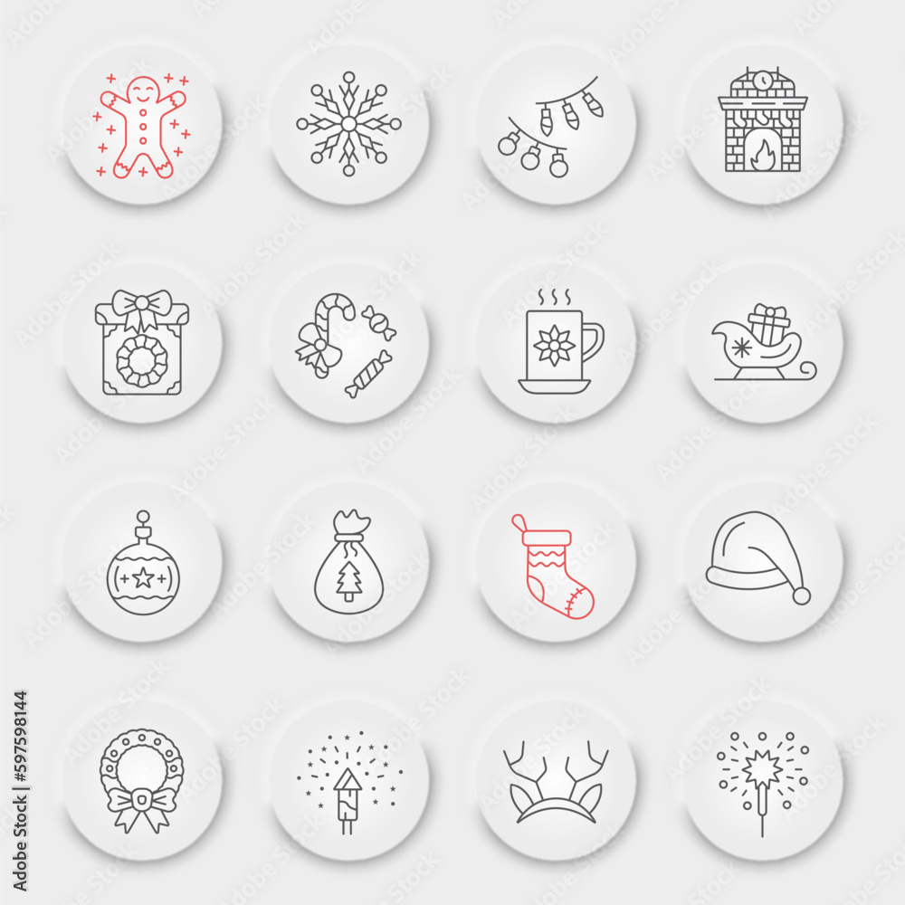Christmas line icon set, holiday symbols collection, vector sketches ...