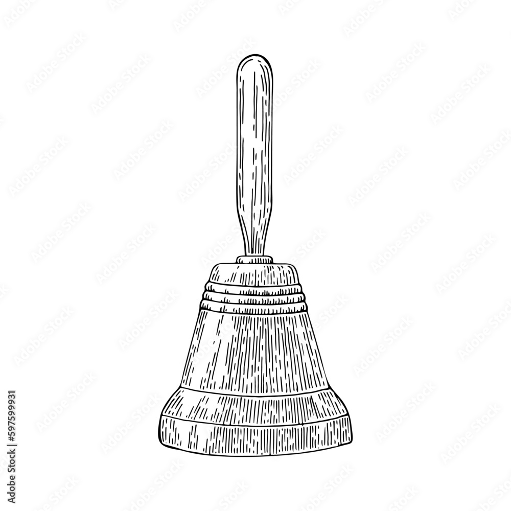 Metal bell sketch. School chime symbol, ding-dong. Musical instrument ...