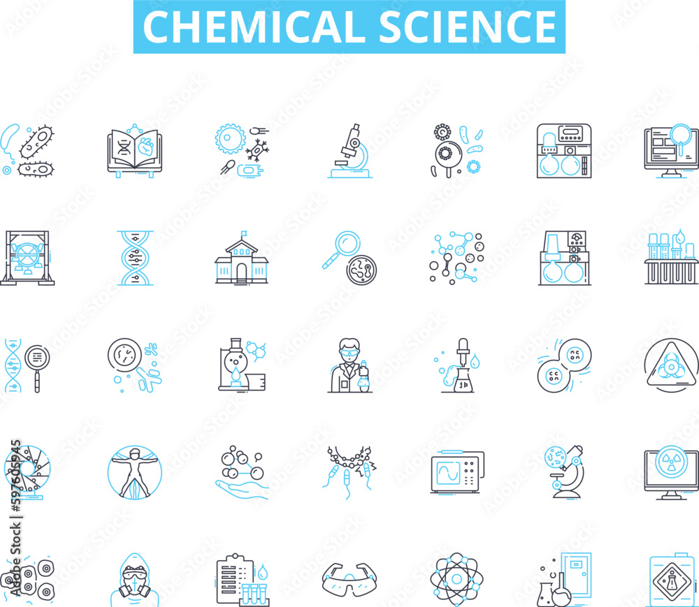 Chemical science linear icons set. Reactivity, Molecules, Elements ...