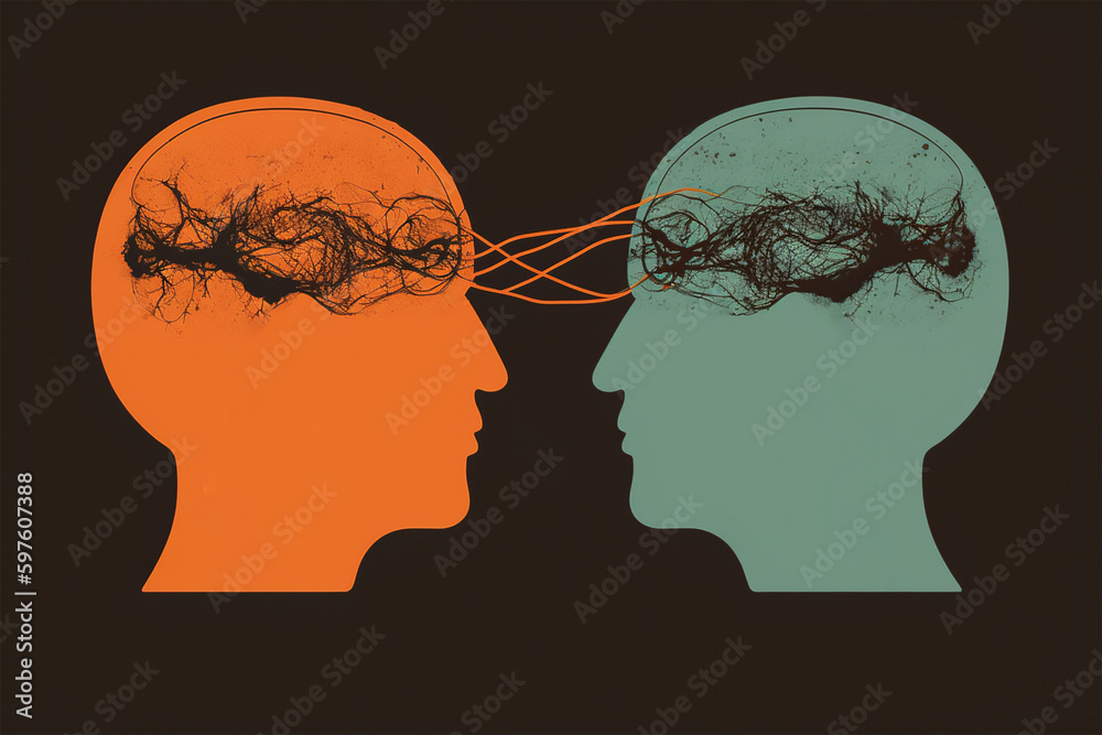connection and communication concept with two heads, created with ...