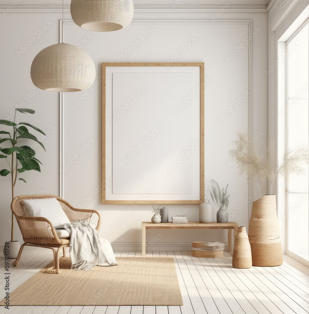 living room interior design mock up, minimal and functional apartment ...