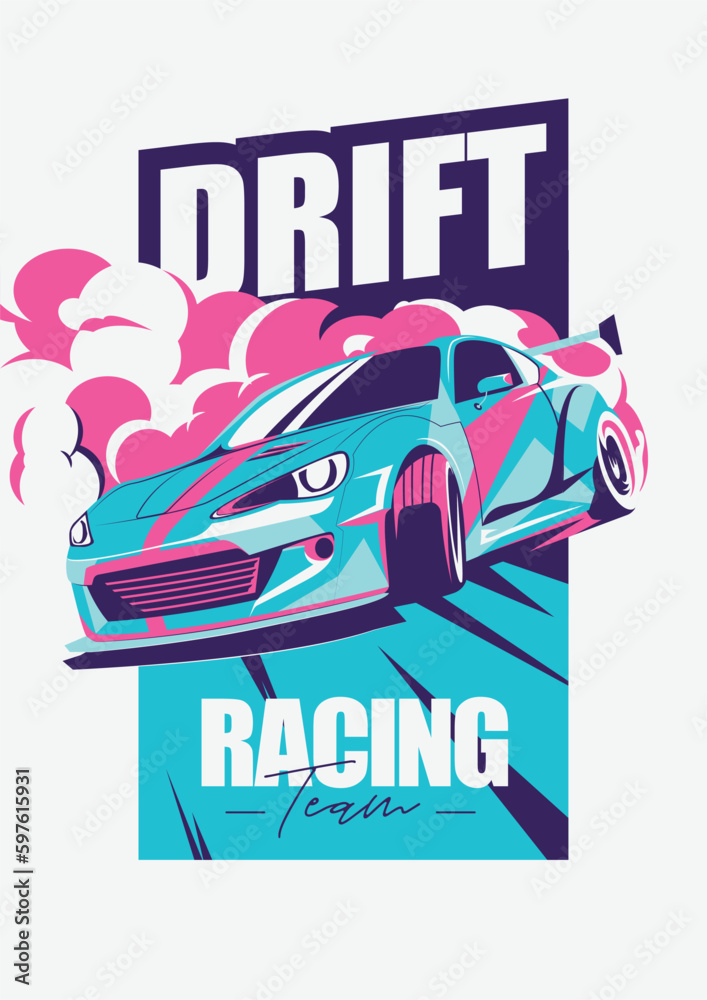 Drift race vector, japanese drift sport car design, street racing team ...