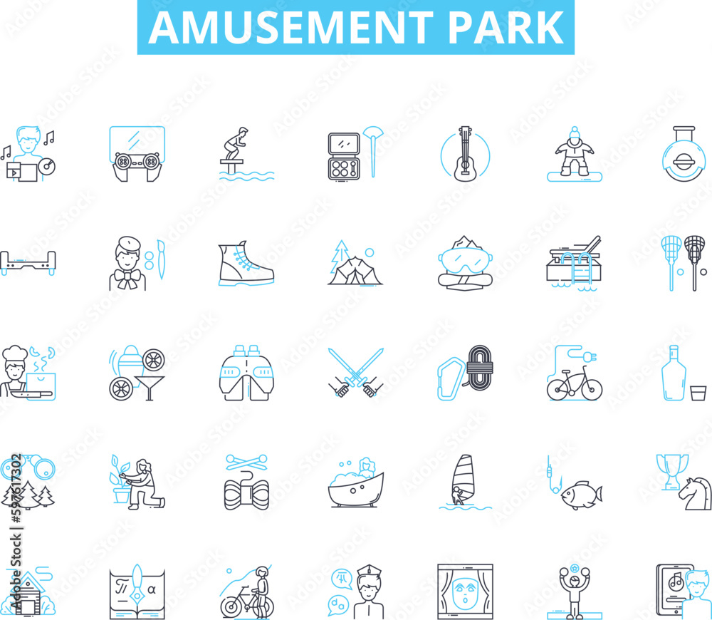 amusement park linear icons set. Thrill, Rollercoaster, Ferris wheel ...
