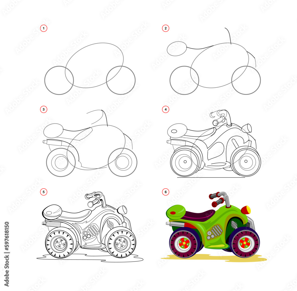 Page shows how to learn to draw step by step toy scooter. Developing ...