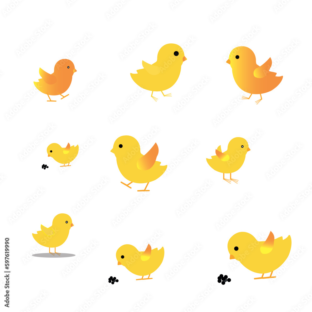 yellow chicks logos,vector template.eps,Cute cartoon chicken set. Set ...