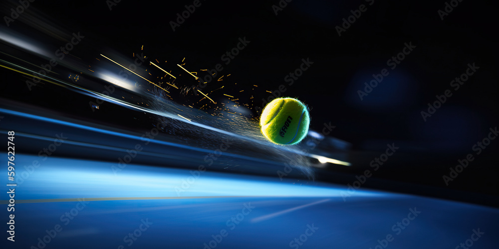 A tennis ball hitting a tennis racket on a court. AI generative image ...