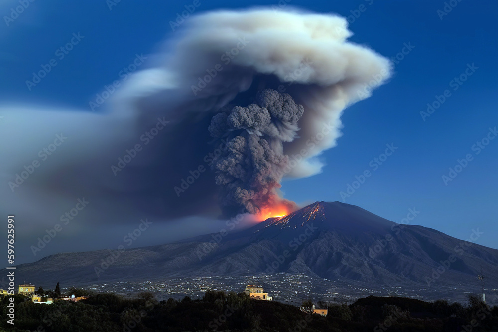 ภาพประกอบสต็อก magma erupts from the belly of the earth, a menacing ...