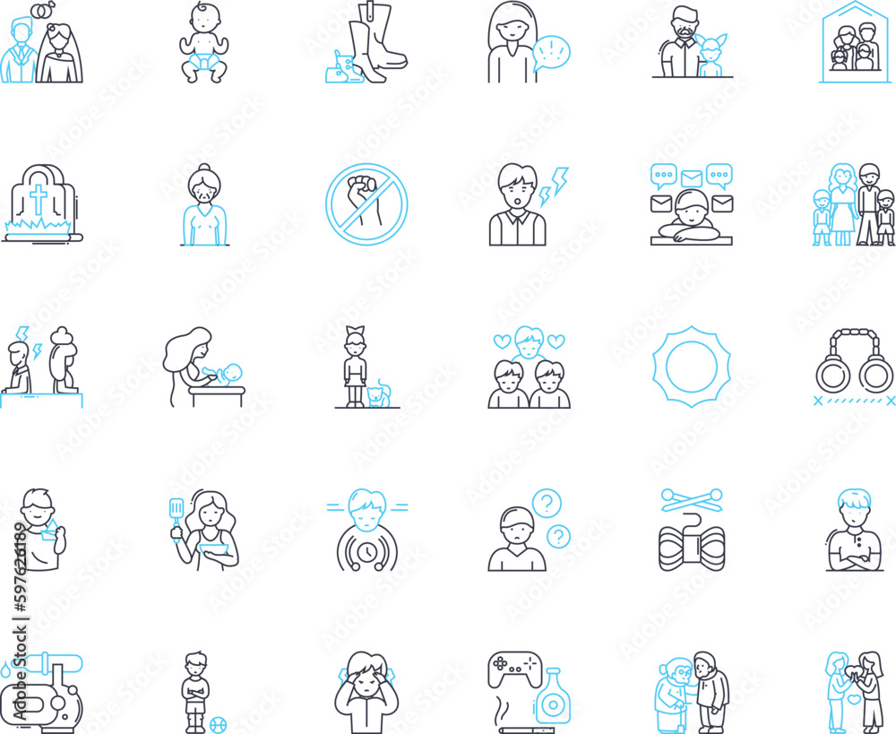 Mental work linear icons set. Concentration, Cognition, Analysis ...