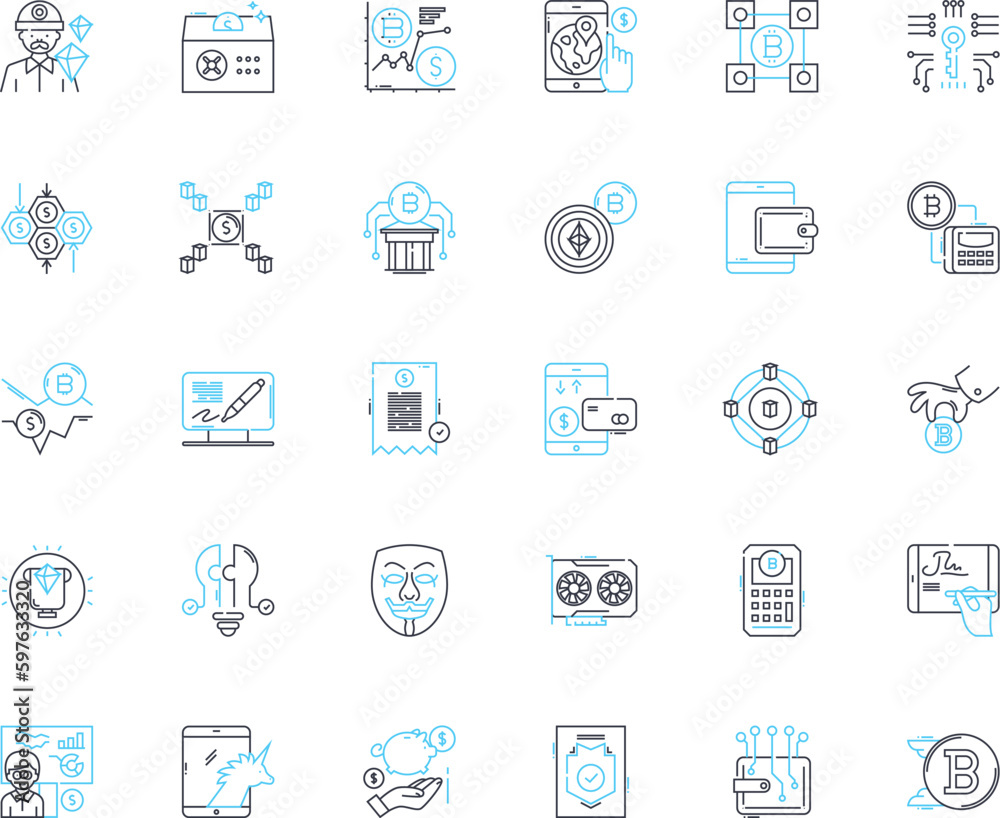 Cybersecurity measures linear icons set. Encryption, Firewall, VPN, Patching, Authentication ...