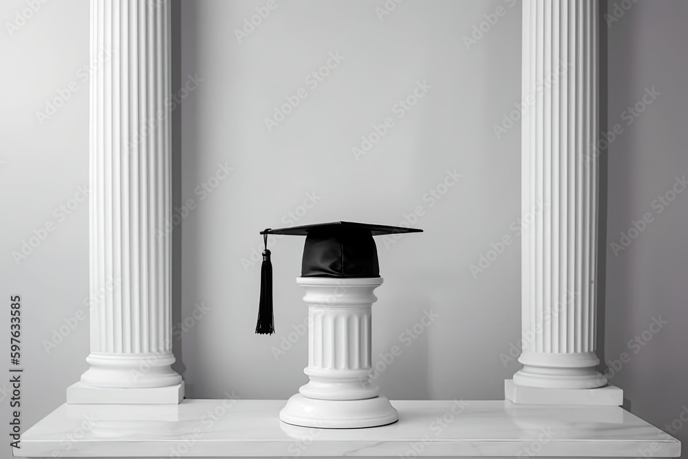 Graduation Cap With Column Pillars Of Books Background Generative AI ...