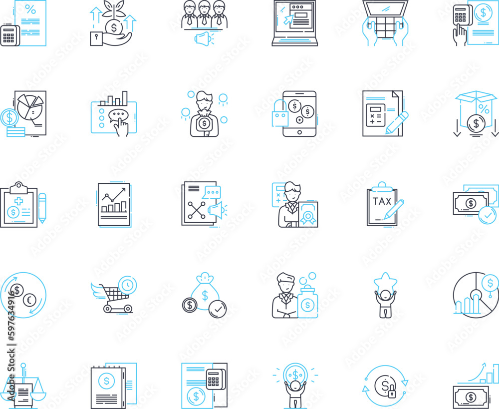 Business examination linear icons set. Analysis, Evaluation, Assessment ...