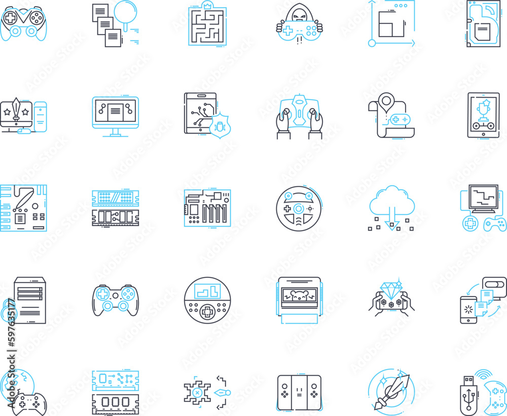 Artificial intelligence linear icons set. Automation, Robotics, Machine ...