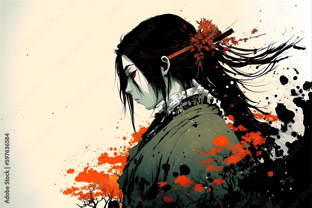 Female samurai warrior splash watercolor art. Stock Illustration ...