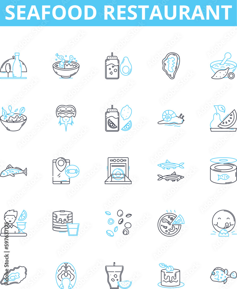 Seafood restaurant vector line icons set. Seafood, Restaurant, Fish ...