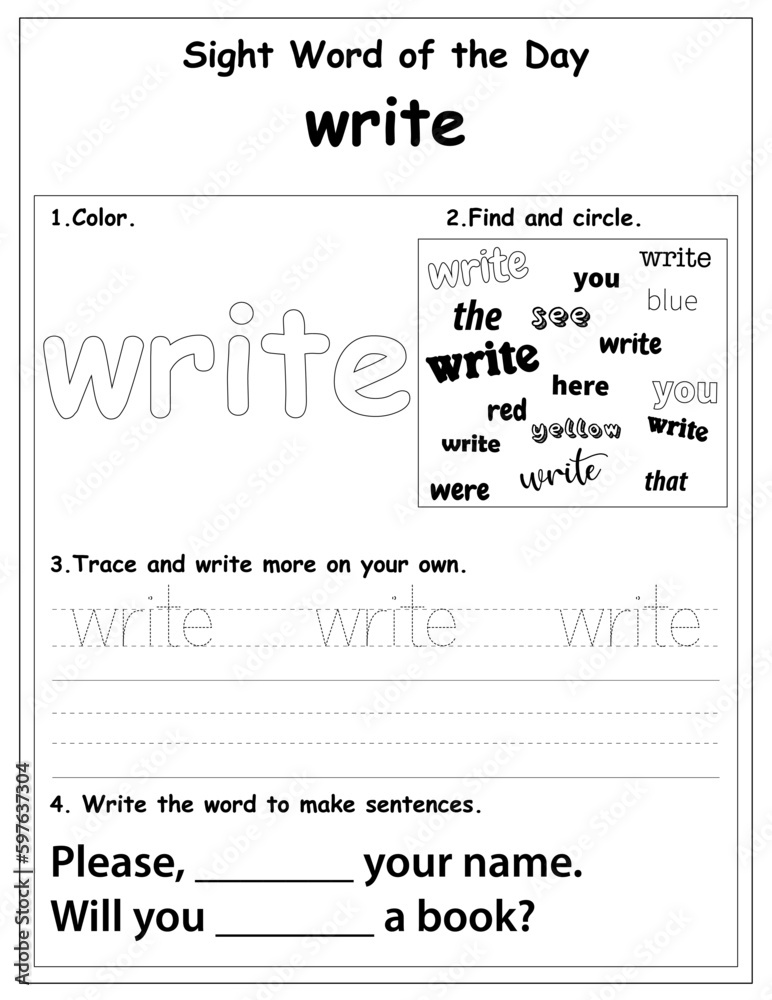 Sight words educational worksheet for preschool and primary school ...