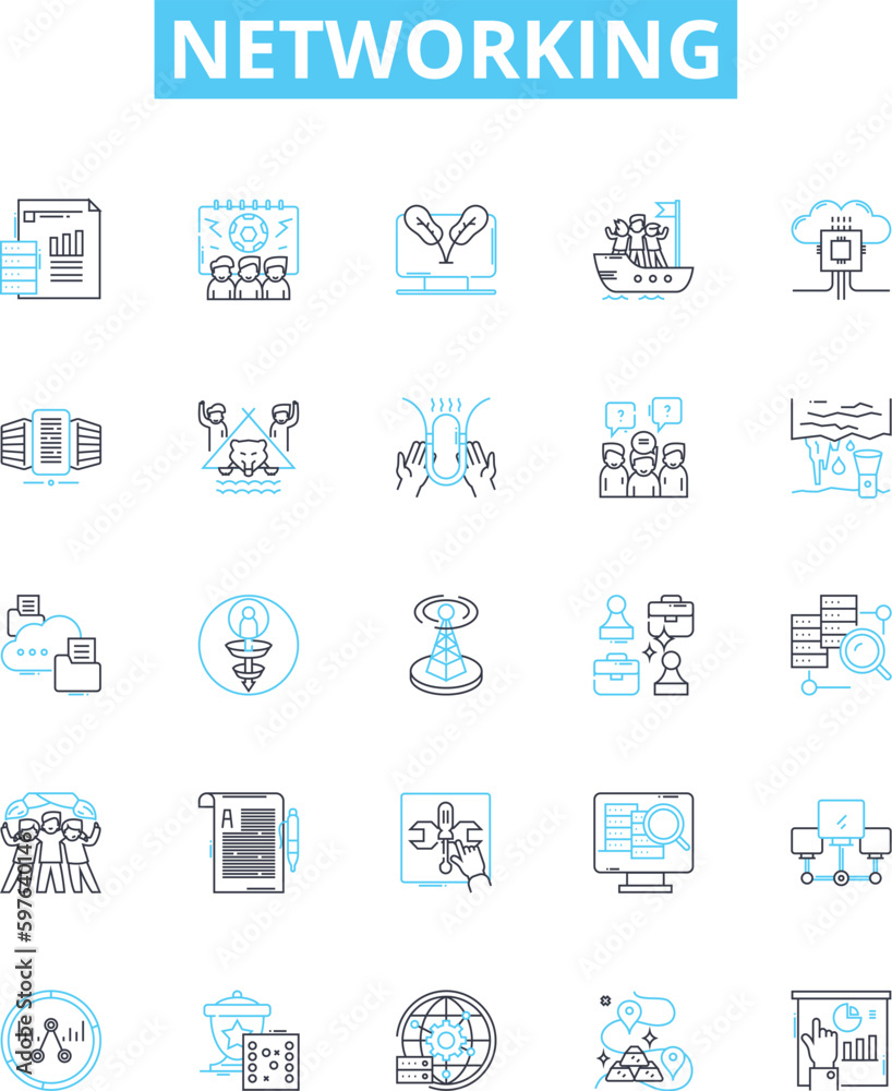 Networking vector line icons set. Networking, LAN, WAN, WiFi, Routers ...