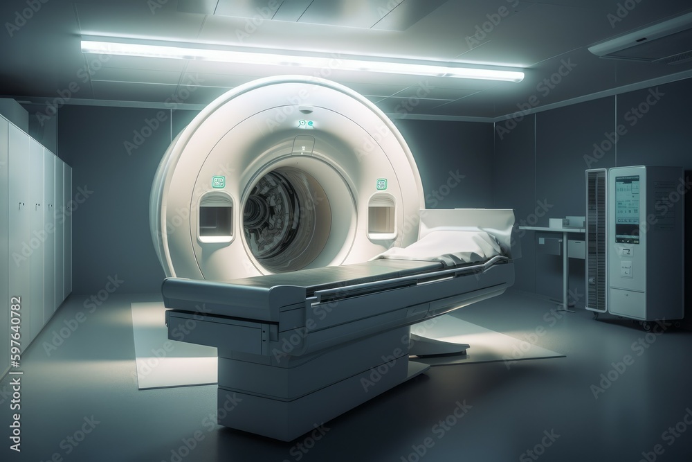 MRI scan machine, future medicine concept. AI generated, human enhanced ...