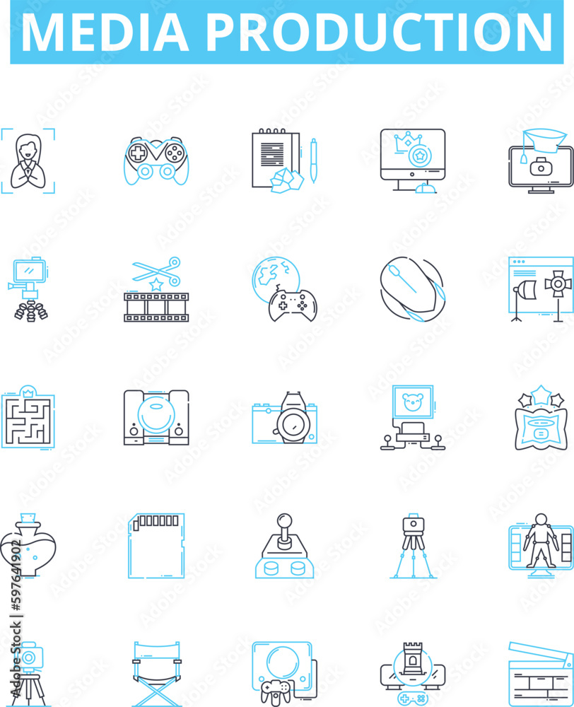 Media production vector line icons set. Filming, Animation, Editing ...