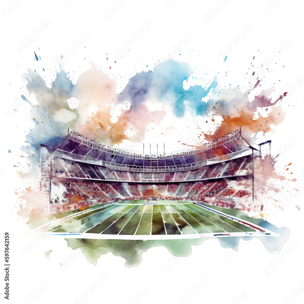 American Football Player, Stadium, Vibrant Watercolor, Clipart ...