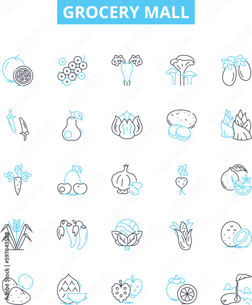 Grocery mall vector line icons set. Grocery, Mall, Supermarket, Food ...