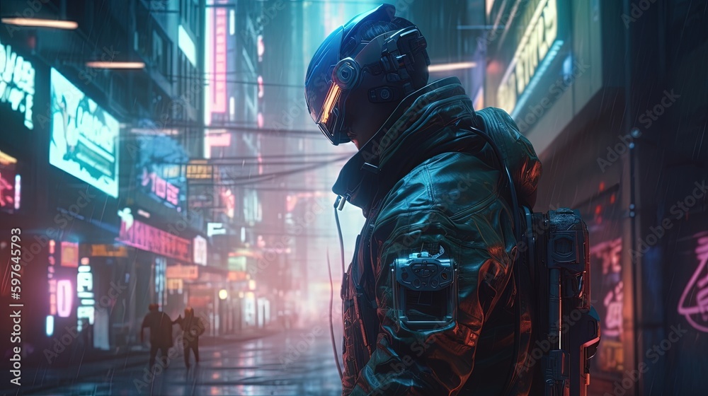 cyberpunk soldier advances, digital art illustration, Generative AI ...
