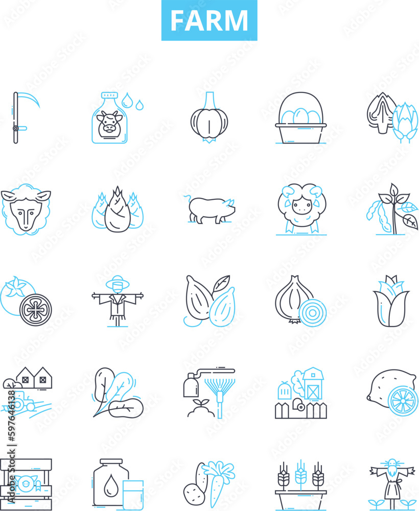 Farm vector line icons set. Farm, Agriculture, Crops, Livestock ...