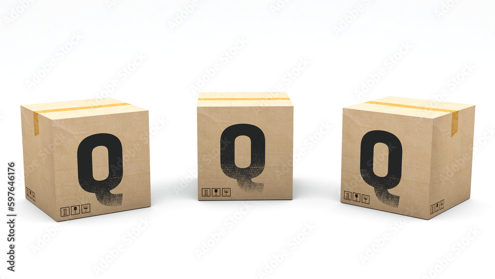Krafte box with the letter Q. Box made of paper in 3 different ...