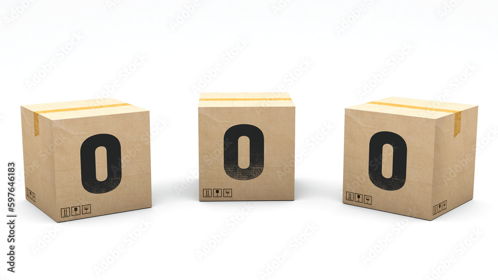 Krafte box with the number 0. Box made of paper in 3 different ...