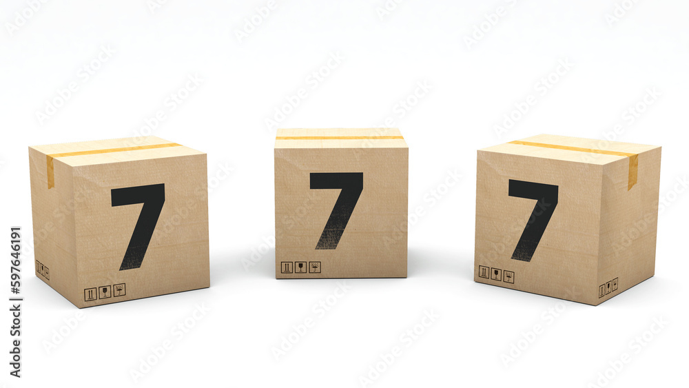 Krafte box with the number 7. Box made of paper in 3 different ...