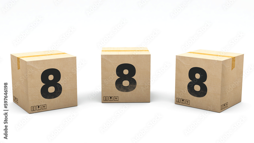 Krafte box with the number 8. Box made of paper in 3 different ...