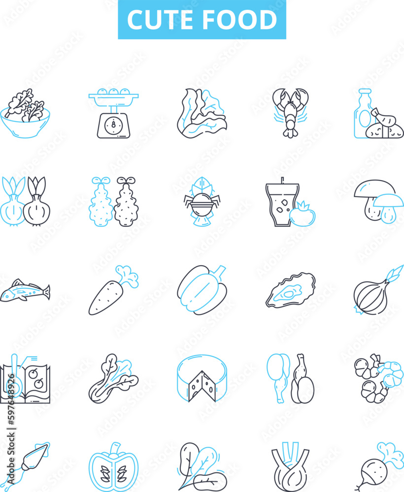 Cute food vector line icons set. Adorable, Cuddly, Darling, Delightful ...