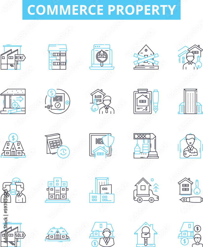 Commerce property vector line icons set. Commerce, Property, Real ...