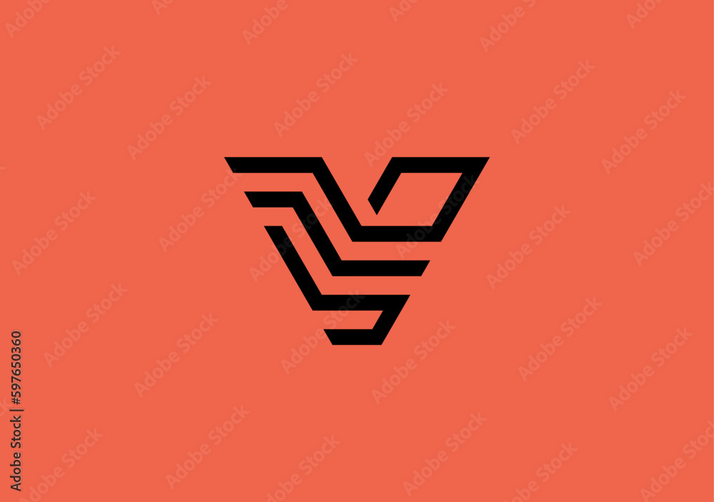 monogram line design letter V with semiconductor circuit data transfer ...